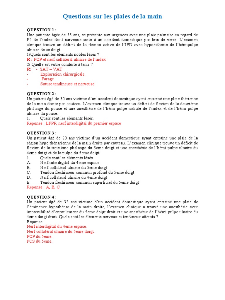 Plaies de la main : diagnostics et traitements | PDF | Main | Membres ...