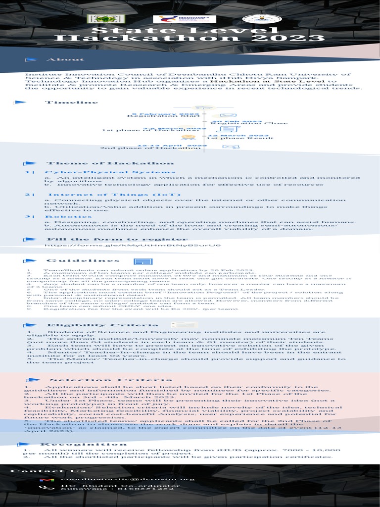 State Level Hackathon Brochure | PDF | Internet Of Things | Information Technology