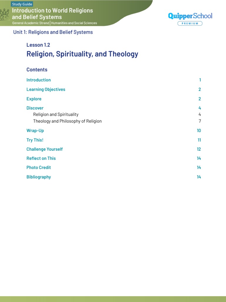 Religion, Spirituality, and Theology: Lesson 1.2 | PDF