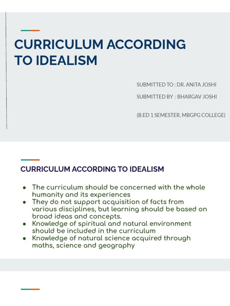 Curriculum According To Idealism | PDF