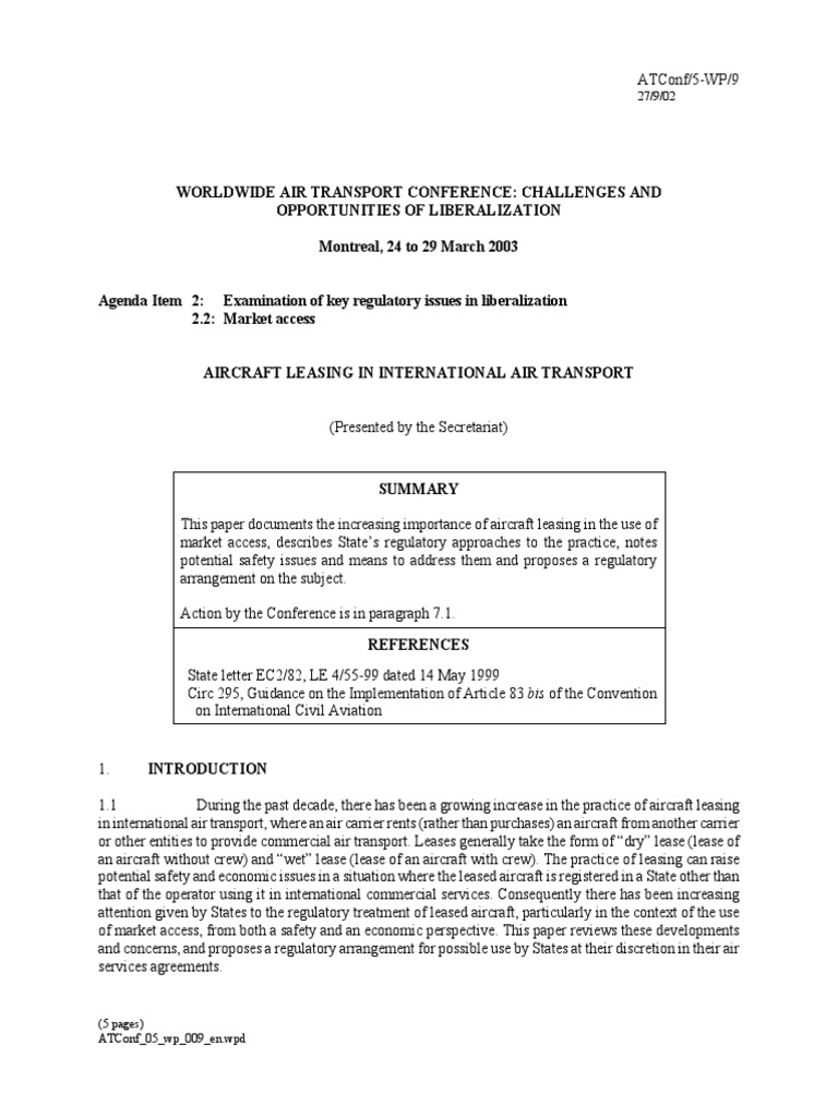 Aircraft Leasing and ICAO Article 83 Bis | PDF | Airlines | Lease