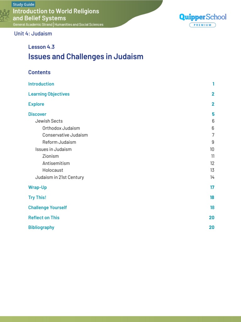 Issues and Challenges in Judaism: Lesson 4.3 | PDF | Orthodox Judaism ...