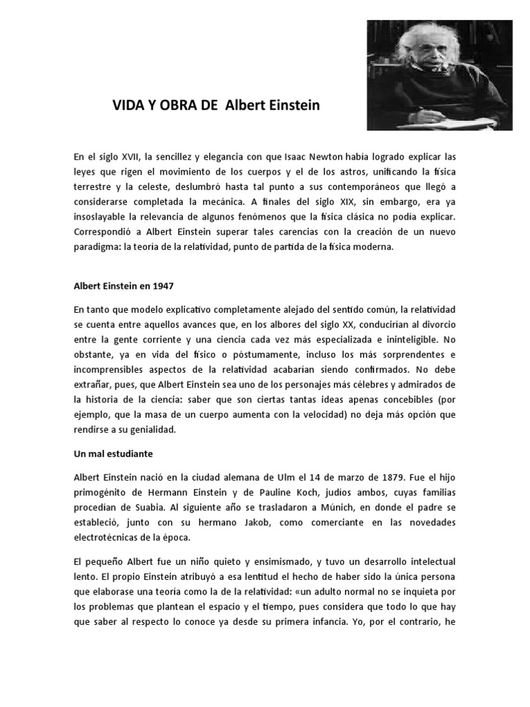 Vida y Obra de Albert Einstein | PDF | Albert Einstein | Teoría de la relatividad
