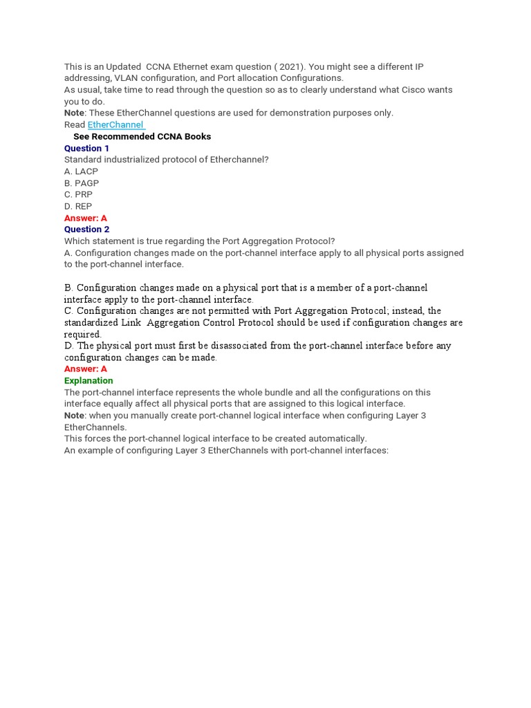 Etherchanel Ques | PDF | Network Switch | Internet Protocols