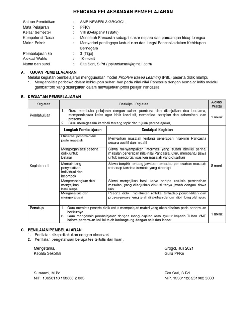 RPP PPKN Kelas 8 | PDF