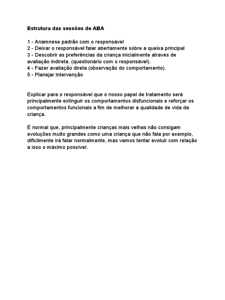 Estrutura Das Sessões de ABA - 1 | PDF