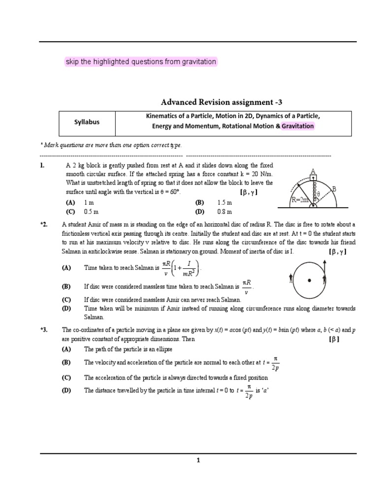 Advanced Revision Assignment 3 | PDF | Acceleration | Mass