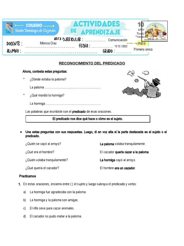 Ejercicios de Sujeto y Predicado para Niños | PDF | Predicado ...
