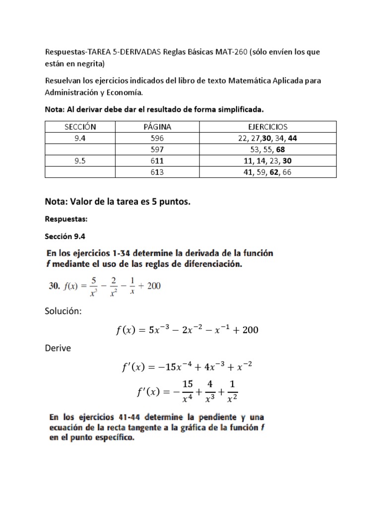 Respuestas-TAREA 5-DERIVADAS Reglas Básicas MAT-260, Febrero 2023 | PDF ...