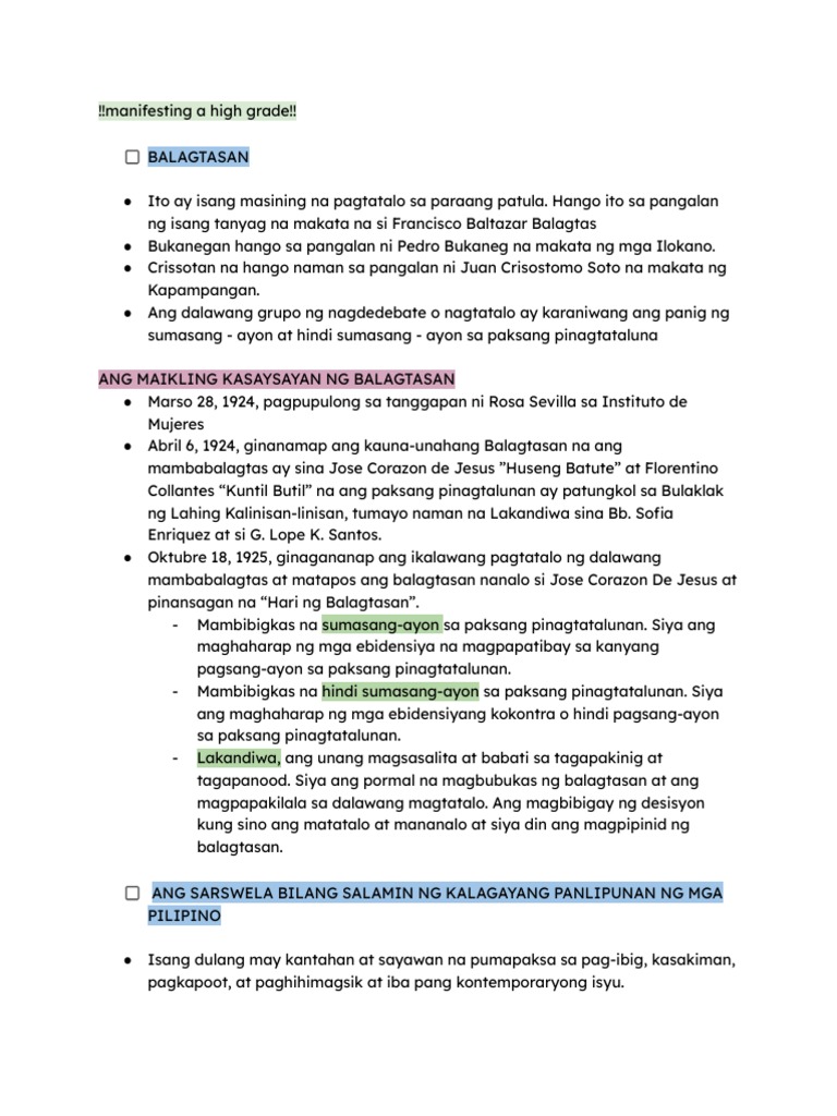 Filipino Reviewer | PDF