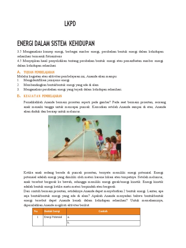 LKPD Energi Dalam Sistem Kehidupan | PDF