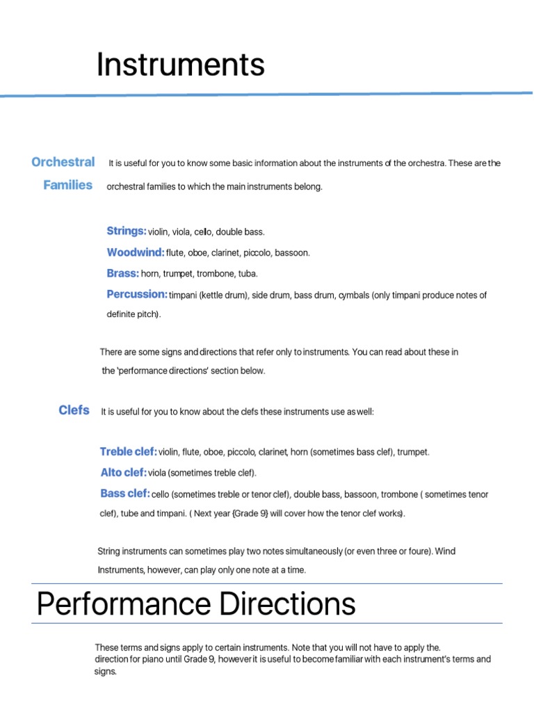 Instruments and Perfomance Directions | PDF