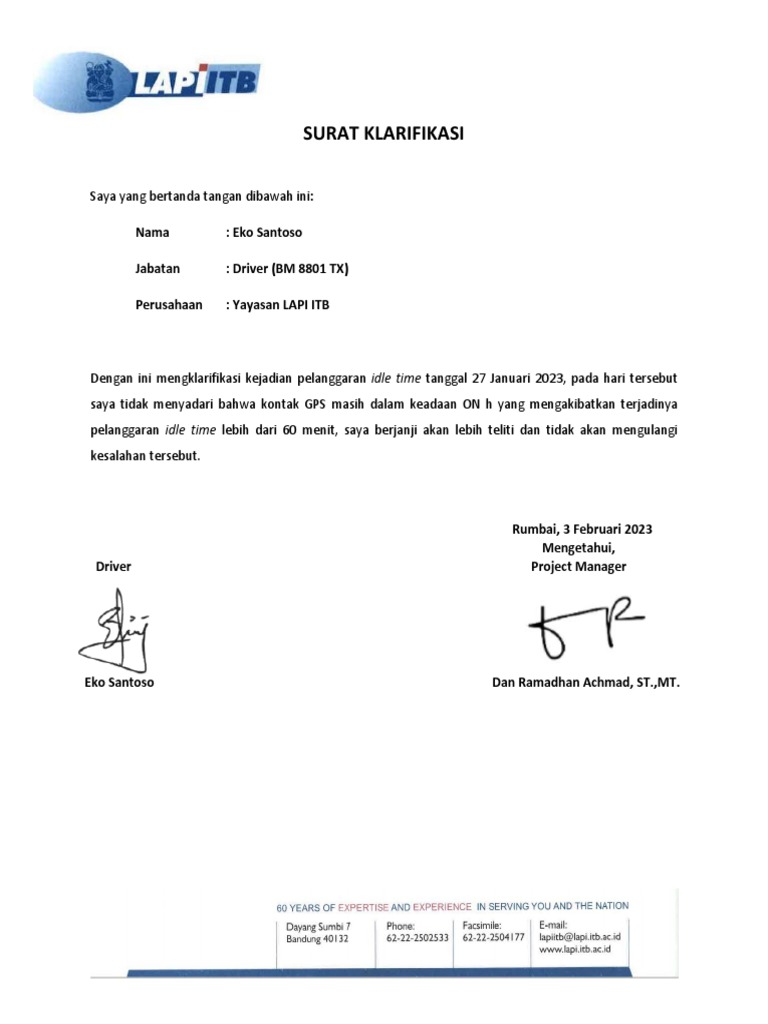 Contoh Surat Klarifikasi | PDF