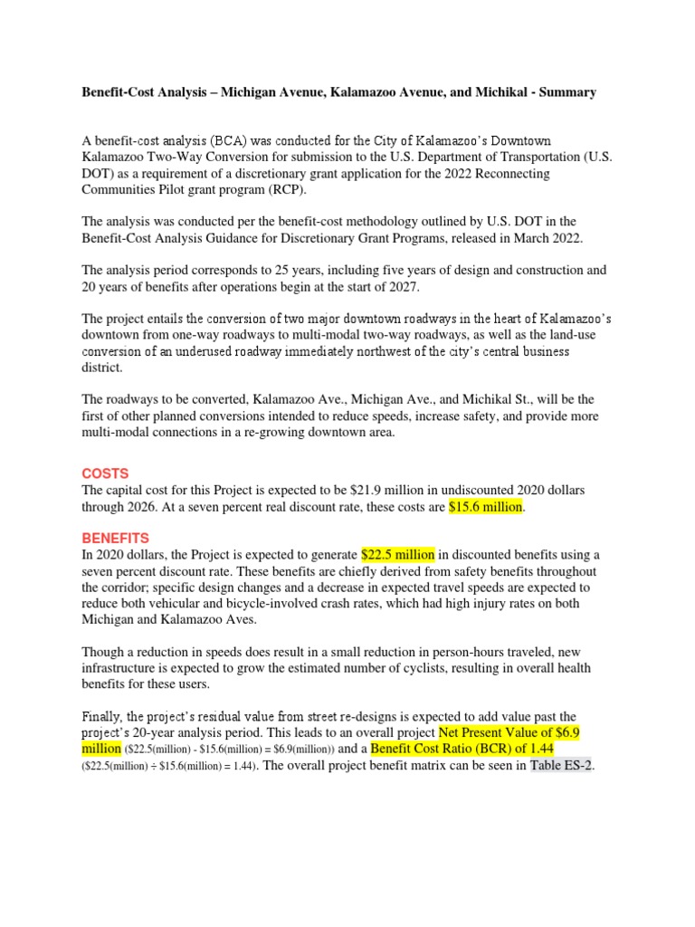 Benefit Cost Analysis For Two-Way Conversions of Kalamazoo, Michigan ...