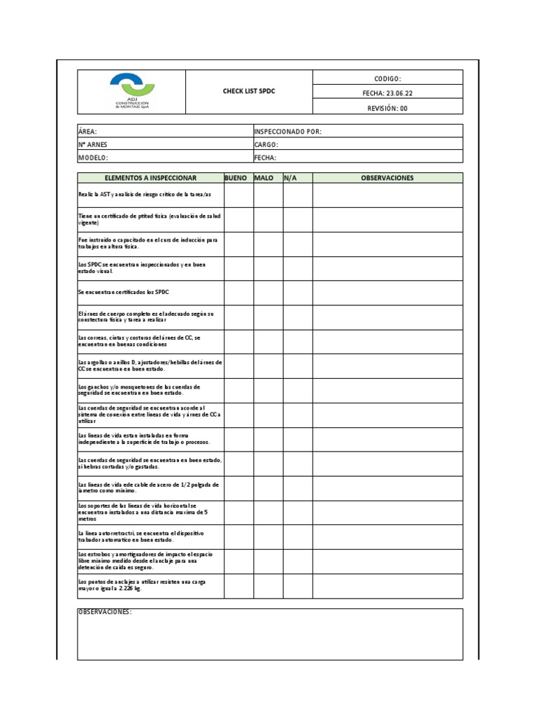 Check List Trabajo en Altura | PDF