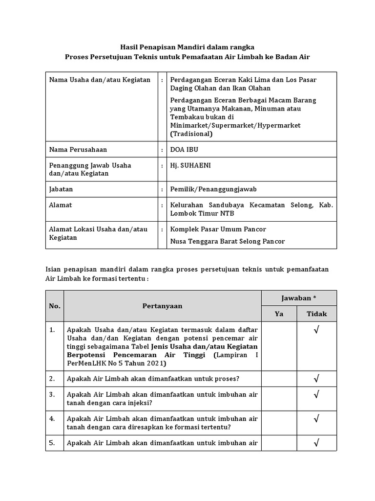 Penapisan Mandiri Pertek Air Limbah | PDF