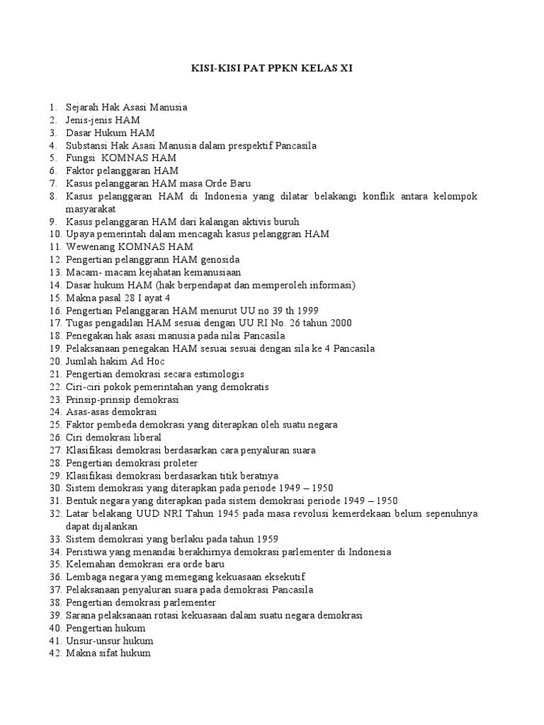Kisi-Kisi Pas PPKN Kelas Xi Siswa | PDF