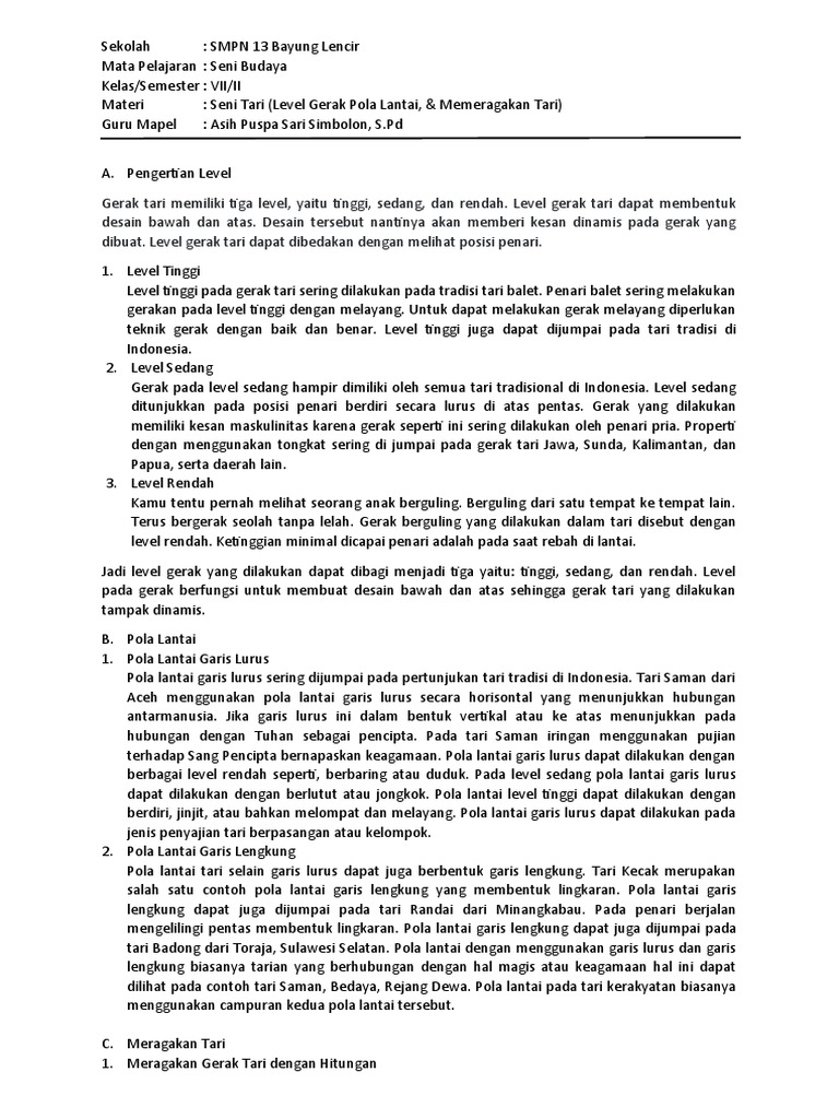 Level Gerak dan Pola Lantai Tari | PDF | Seni & Disiplin Bahasa | Seni