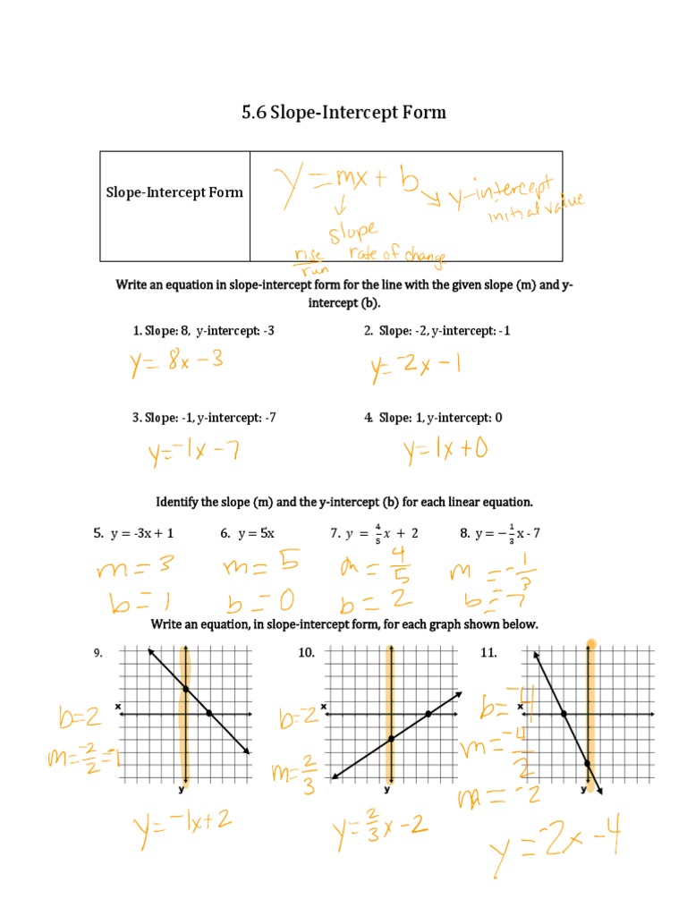 Slope Intercept Form Notes Examples | PDF | Mathematics | Algebra