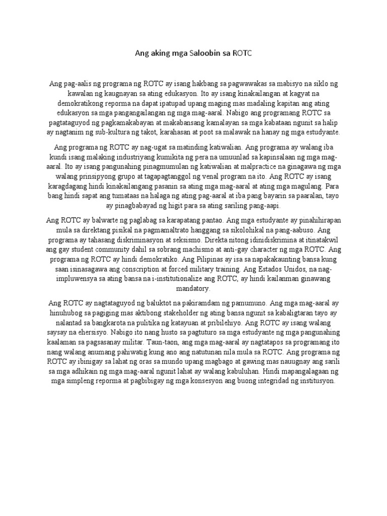 Ang Aking Mga Saloobin Sa ROTC | PDF