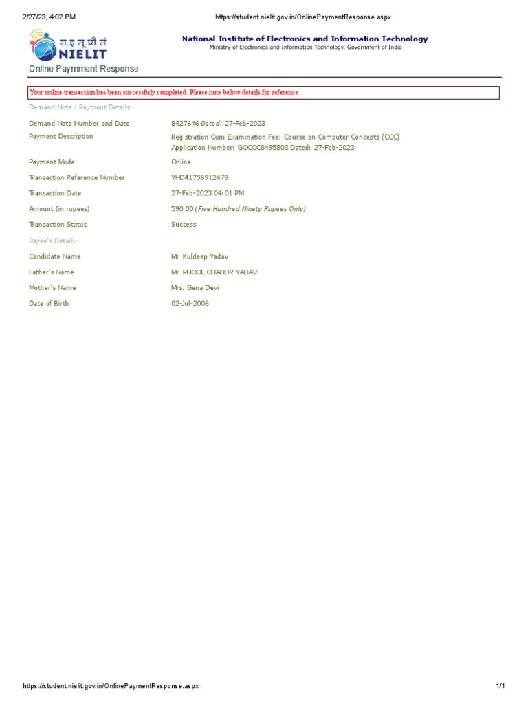 Online Payment Response | PDF