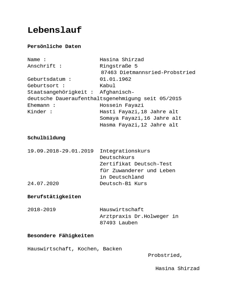 Hasina Lebenslauf | PDF