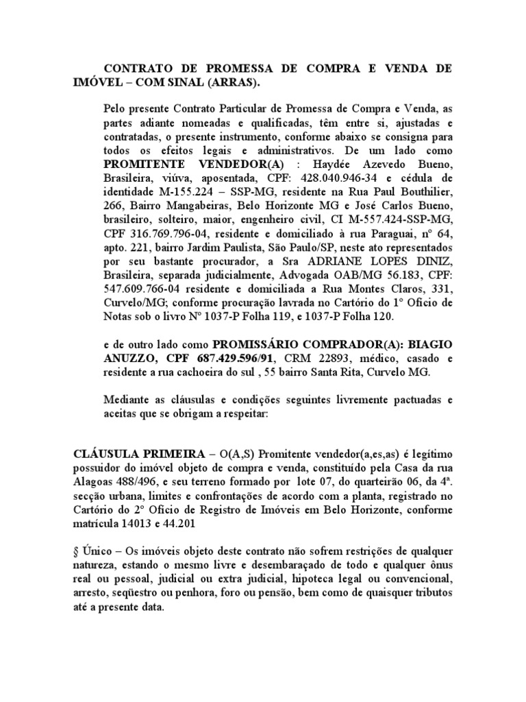 Contrato de Promessa de Compra e Venda de Imóvel | Download grátis PDF ...