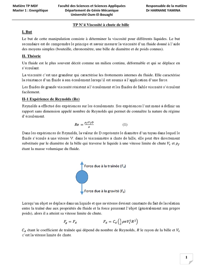 TP 4 Viscosité À Chute de Bille | PDF | Nombre de Reynolds | Fluide