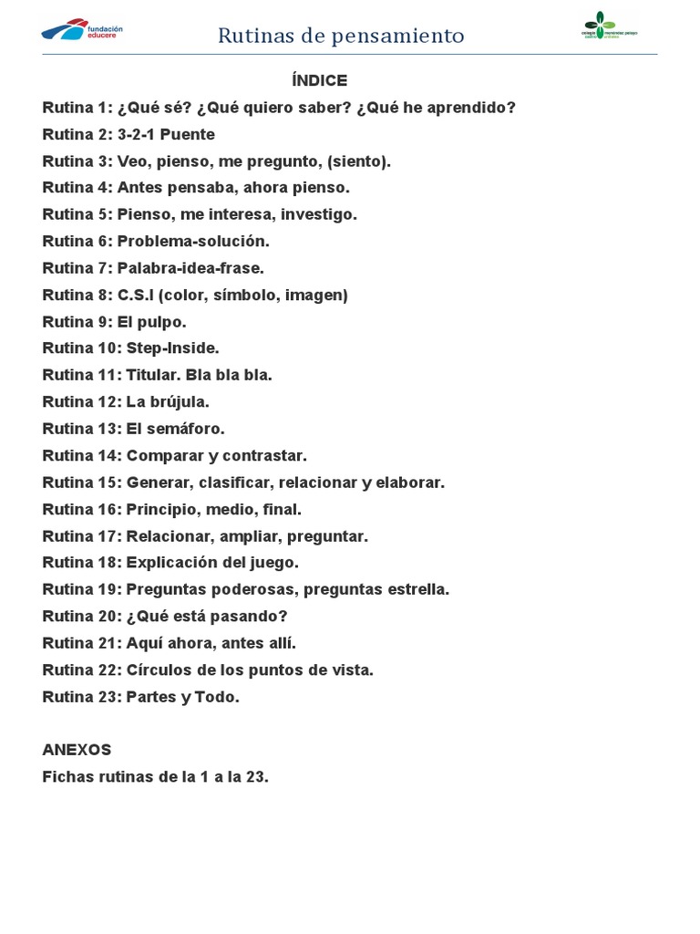 Rutinas | PDF | Pensamiento | Conocimiento