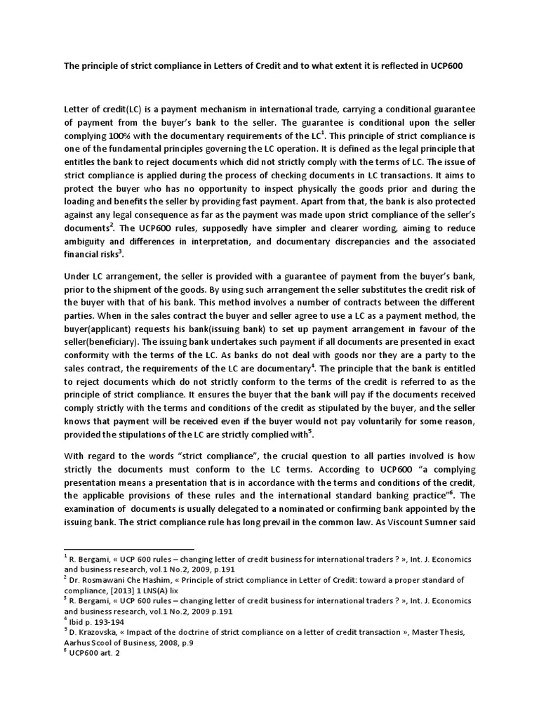 The Principle of Strict Compliance in Le | PDF | Letter Of Credit ...