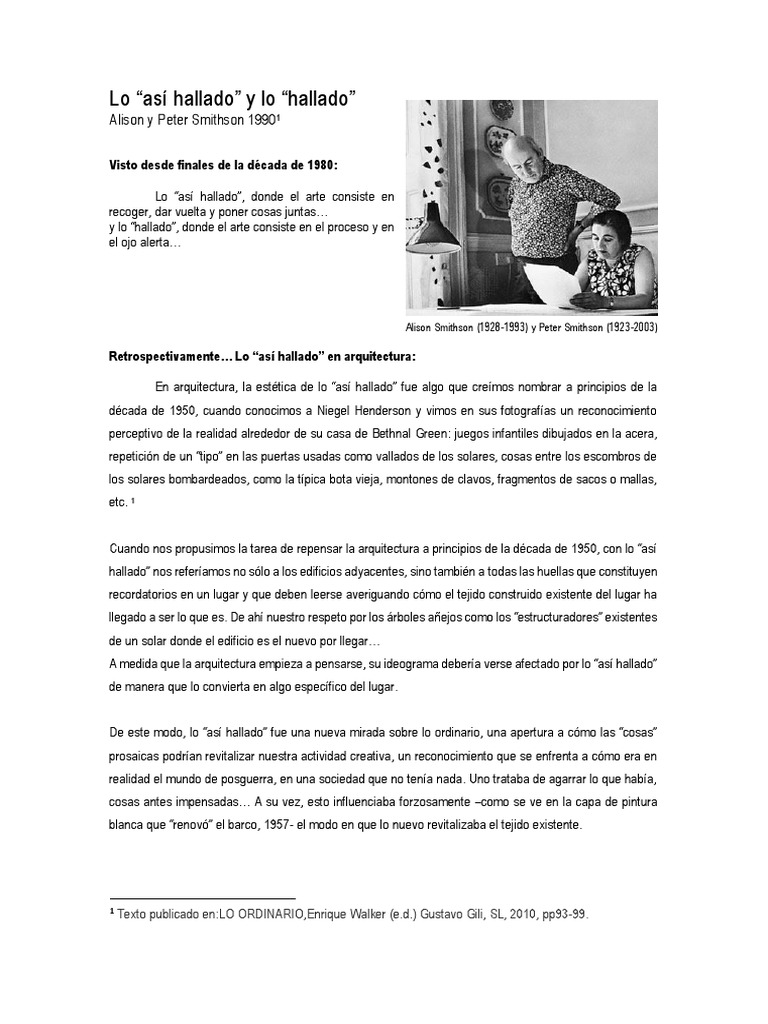 TOMO 1-2 - SMITHSON, Alison y Peter - Lo Así Hallado y Lo Hallado.1990 ...