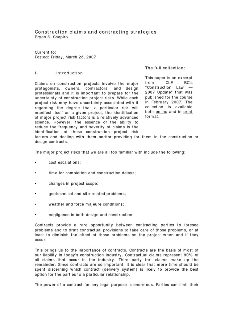 Construction Claims & Contracting Strategies | PDF | Alternative Dispute Resolution | Mediation