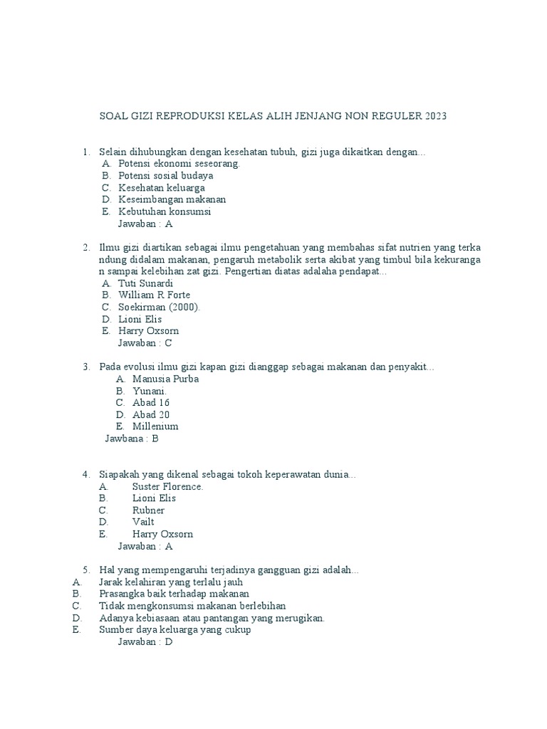 Soal Uts Gizi Bu | PDF