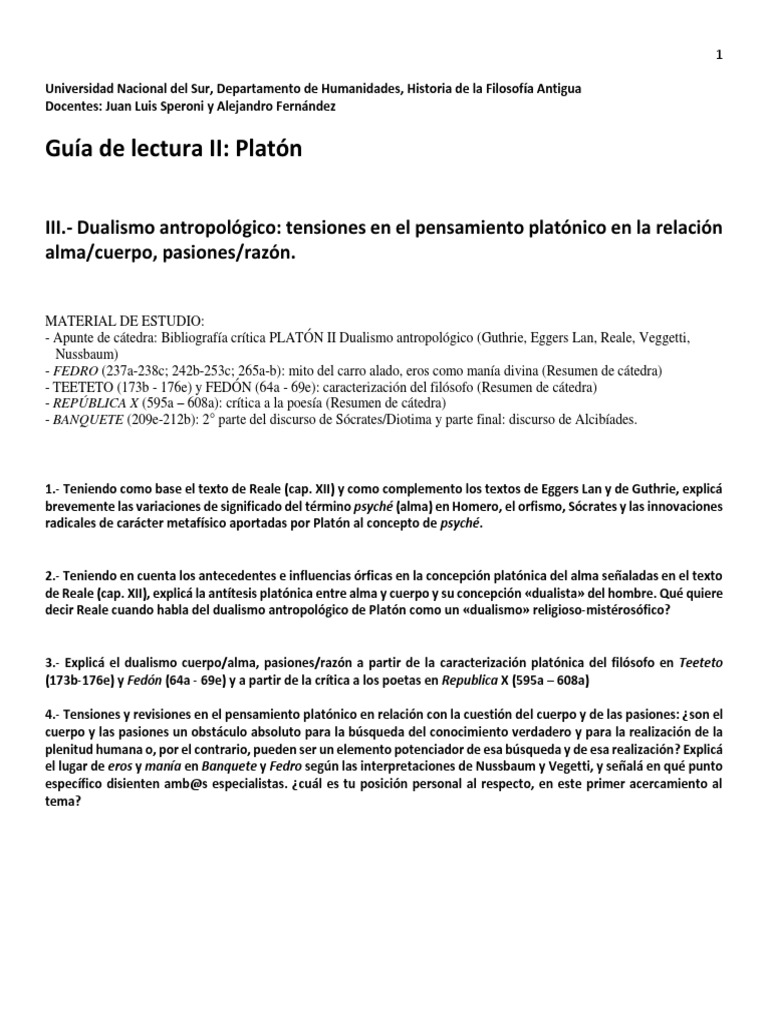 Guía de Lectura Ii Platón | PDF