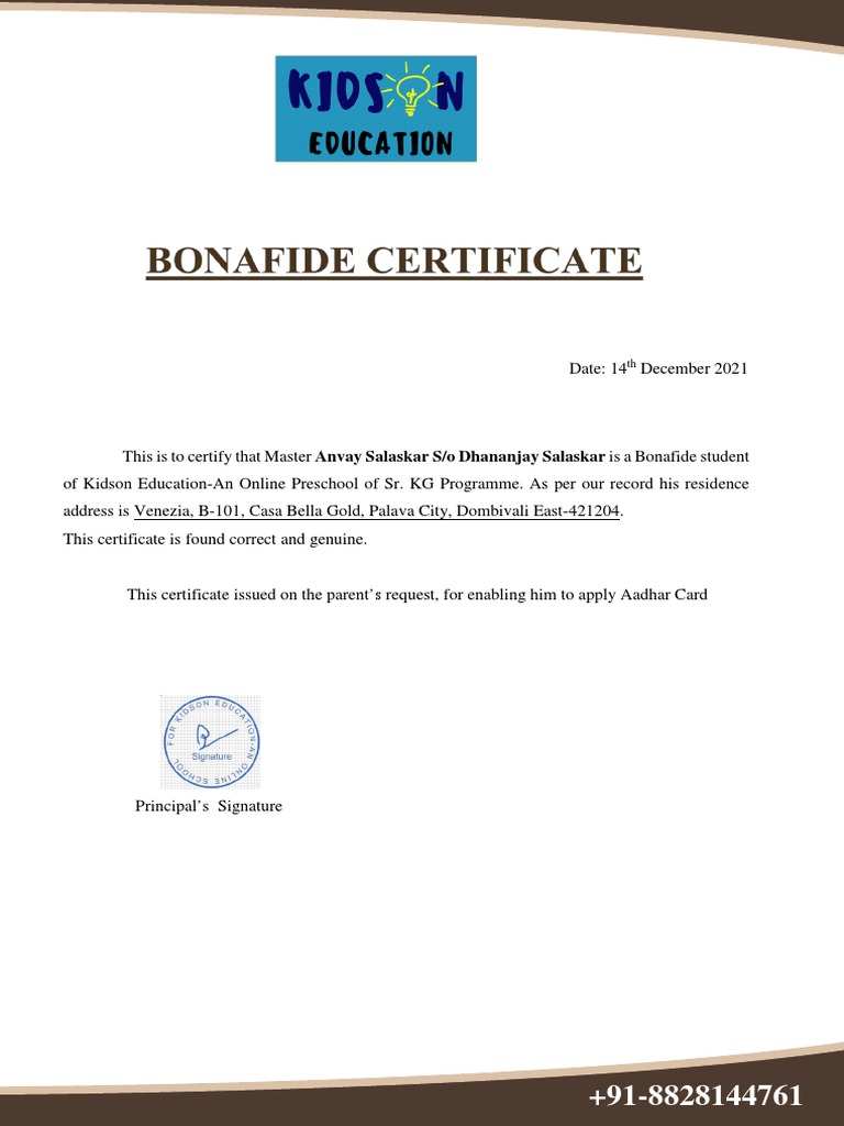 Bonafide Certificate - Anvay | PDF