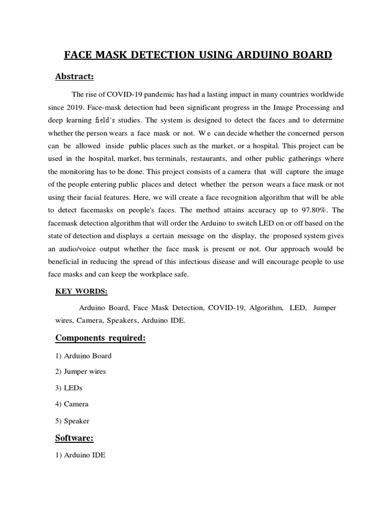 Face Mask Detection Using Arduino Board | Download Free PDF | Computing