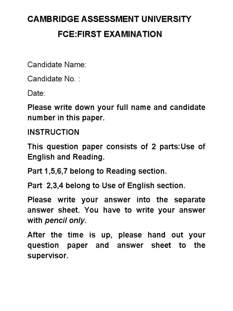 FCE Examination Instructions | PDF