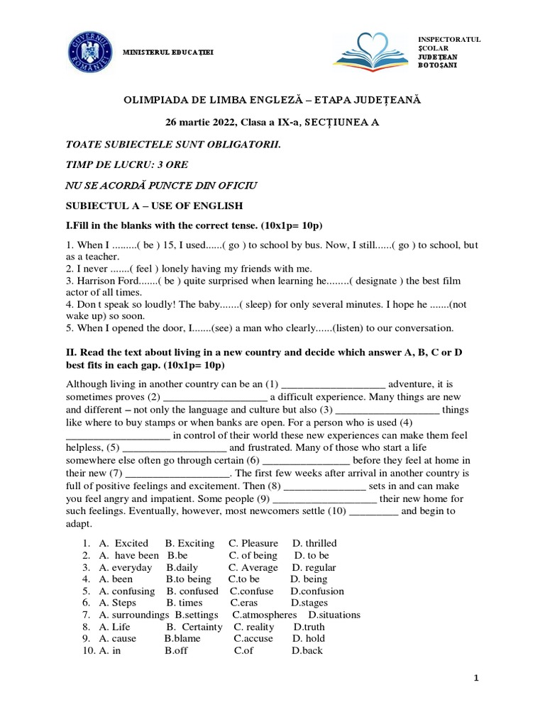 Subiect Clasa A 9 Sectiunea A | PDF | Los Angeles