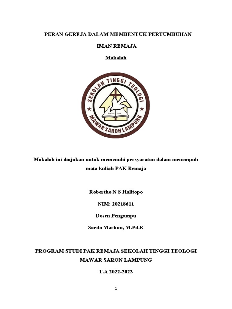 "Peran Gereja dalam Iman Remaja" | PDF | Karier & Perkembangan | Agama ...