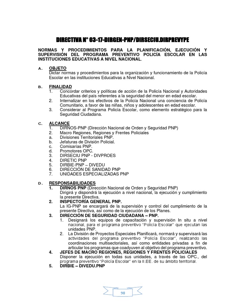 DIRECTIVA #03-17-DIRGEN-PNP-DIRSECIU - DIRPREVYPE y PROTOCOLO - POLICÍA ...