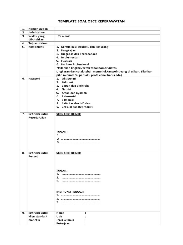 Template Soal OSCE Kep (Kosong) | PDF