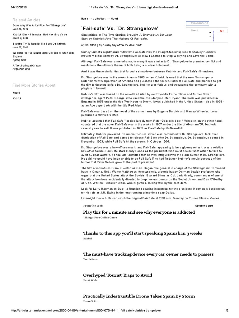 'Fail-Safe' vs. 'Dr. Strangelove' - Tribunedigital-Orlandosentinel | PDF