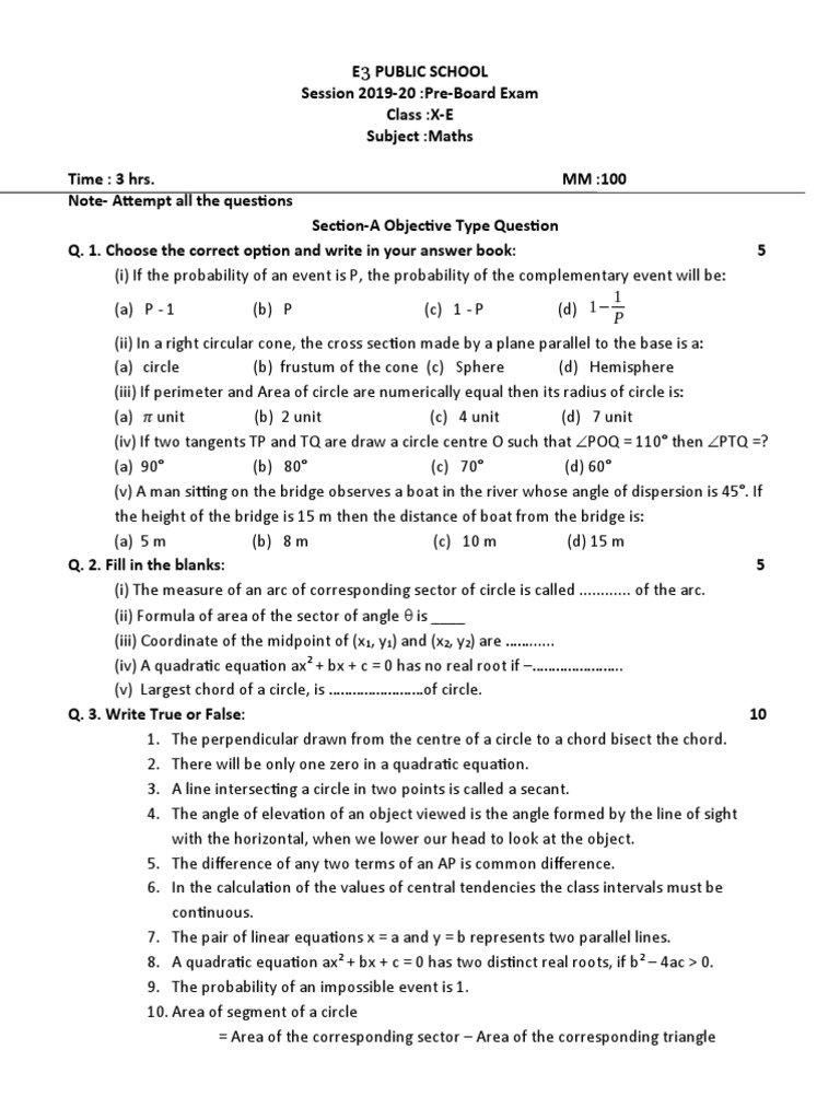 Maths X FA4 | PDF | Circle | Area