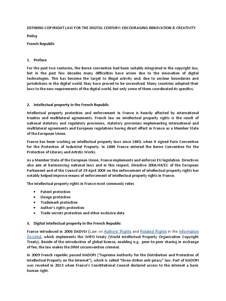 Position Paper - Defining Copyright Law | PDF | Intellectual Property ...