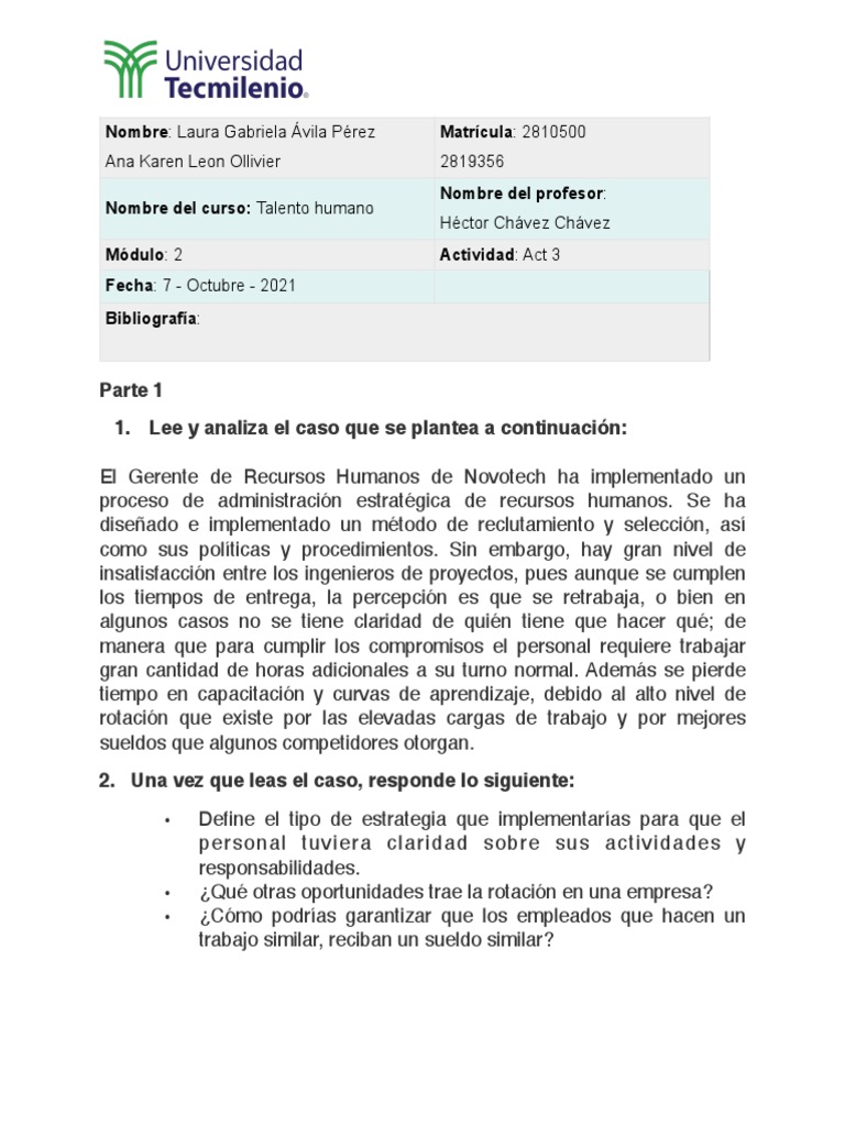 Act 3 Talento Humano | PDF | Gestión de recursos humanos | Motivación