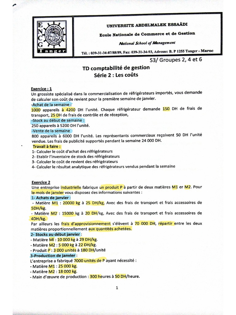 TD Compta de Gestion | PDF