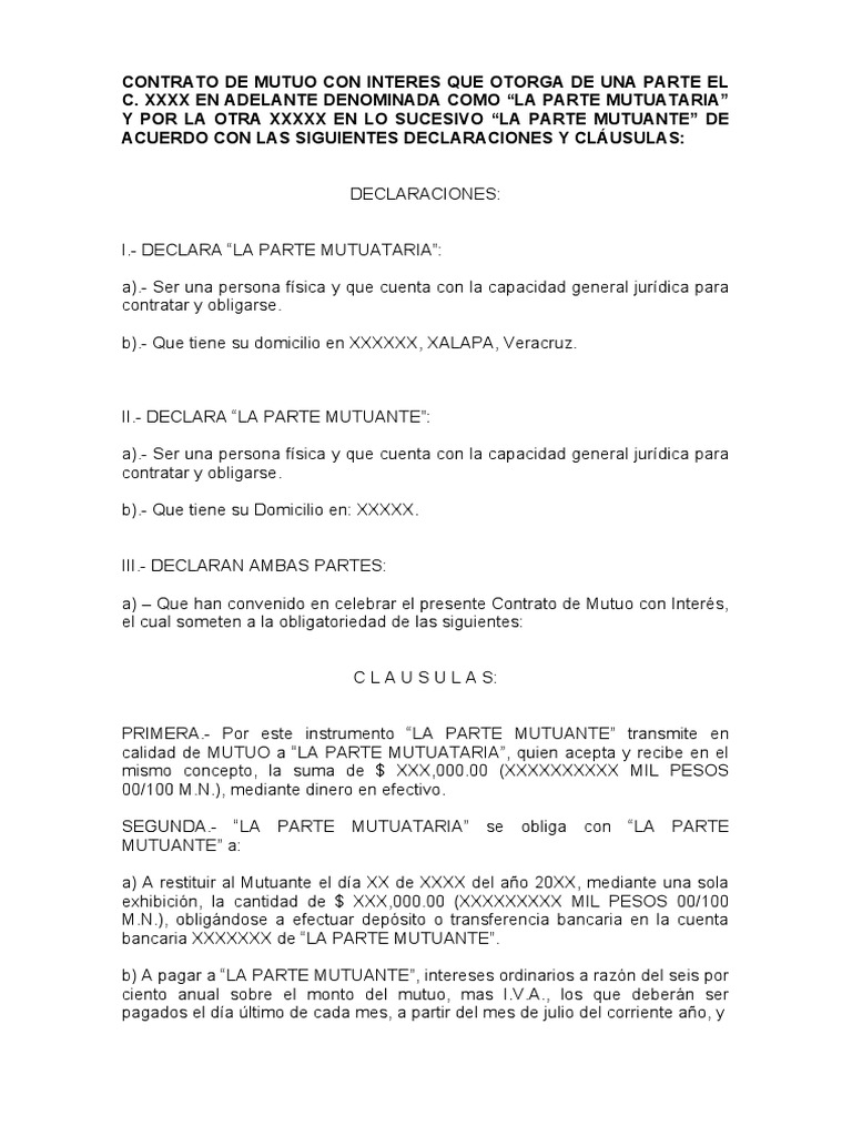 Contrato Mutuo Con Interes Xalapa (Fer) | PDF | Pagos | Derecho privado