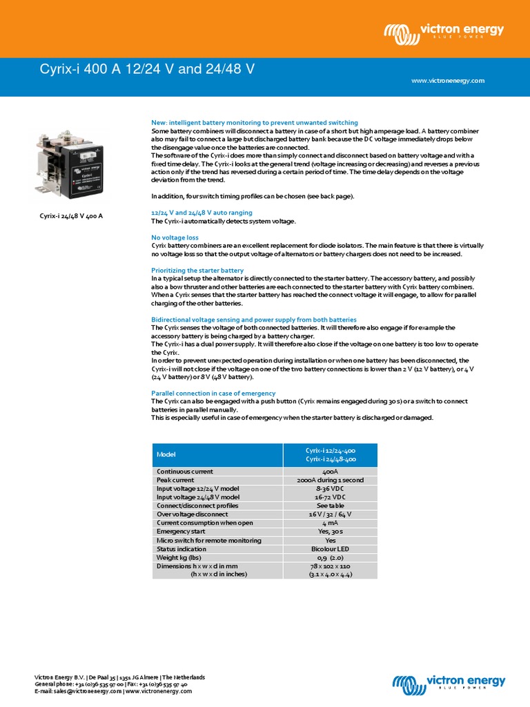 Datasheet Cyrix I 400A EN | PDF | Battery Charger | Power Supply