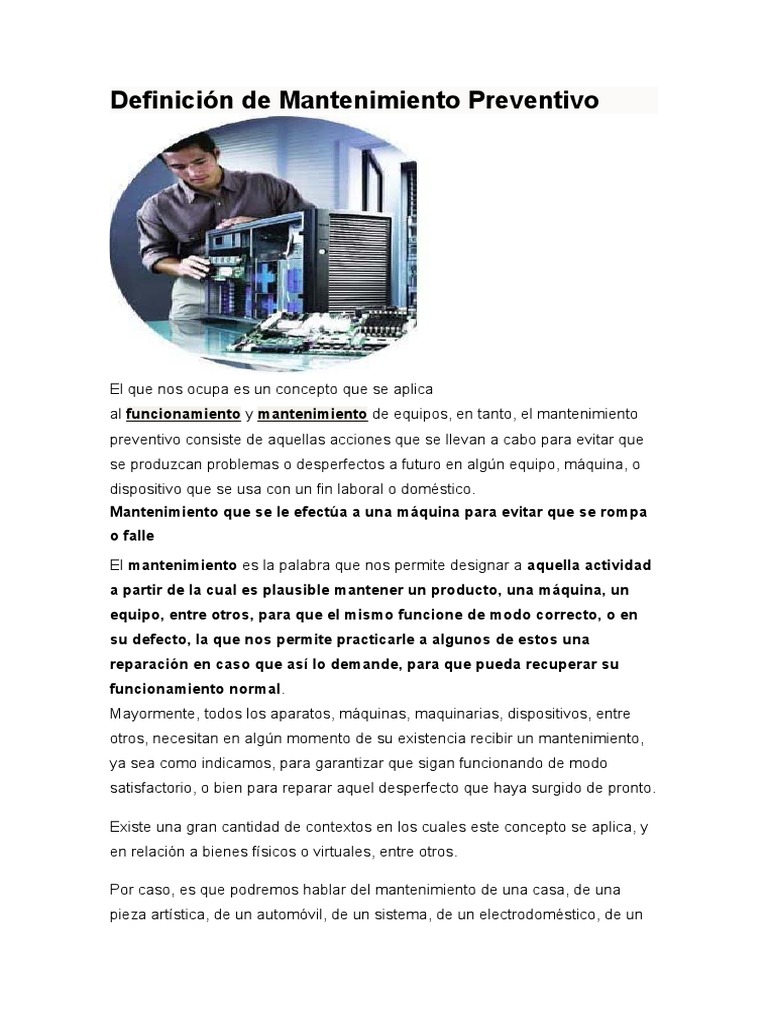 Definición de Mantenimiento Preventivo | PDF | Economias
