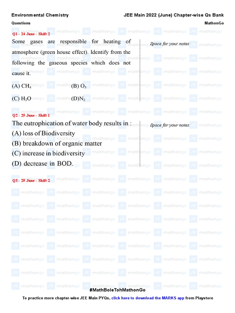 JEE Main 2022 Environmental Chemistry Qs | PDF | Business | Teaching Methods & Materials